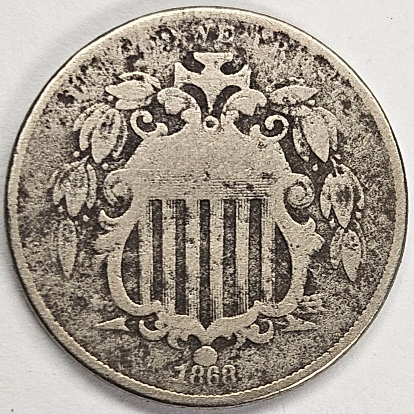 1868 Shield Nickel Good corrosion – Mount Vernon Coin