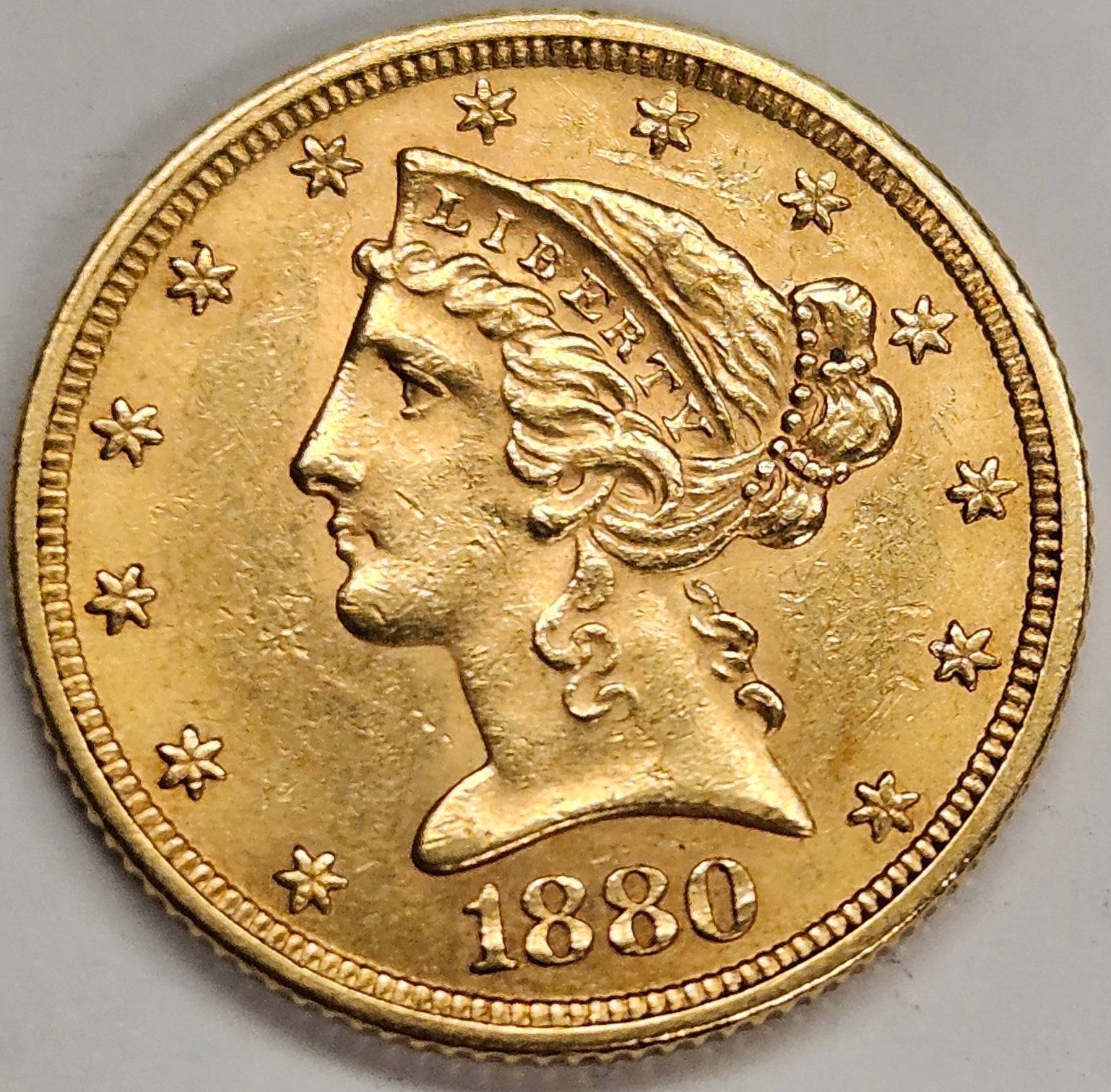 1880 $5.00 Liberty Gold Choice Brilliant Uncirculated – Mount Vernon Coin