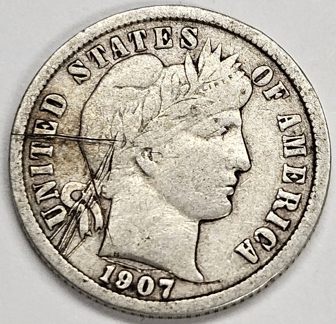 1907 Barber Dime XF scratched – Mount Vernon Coin
