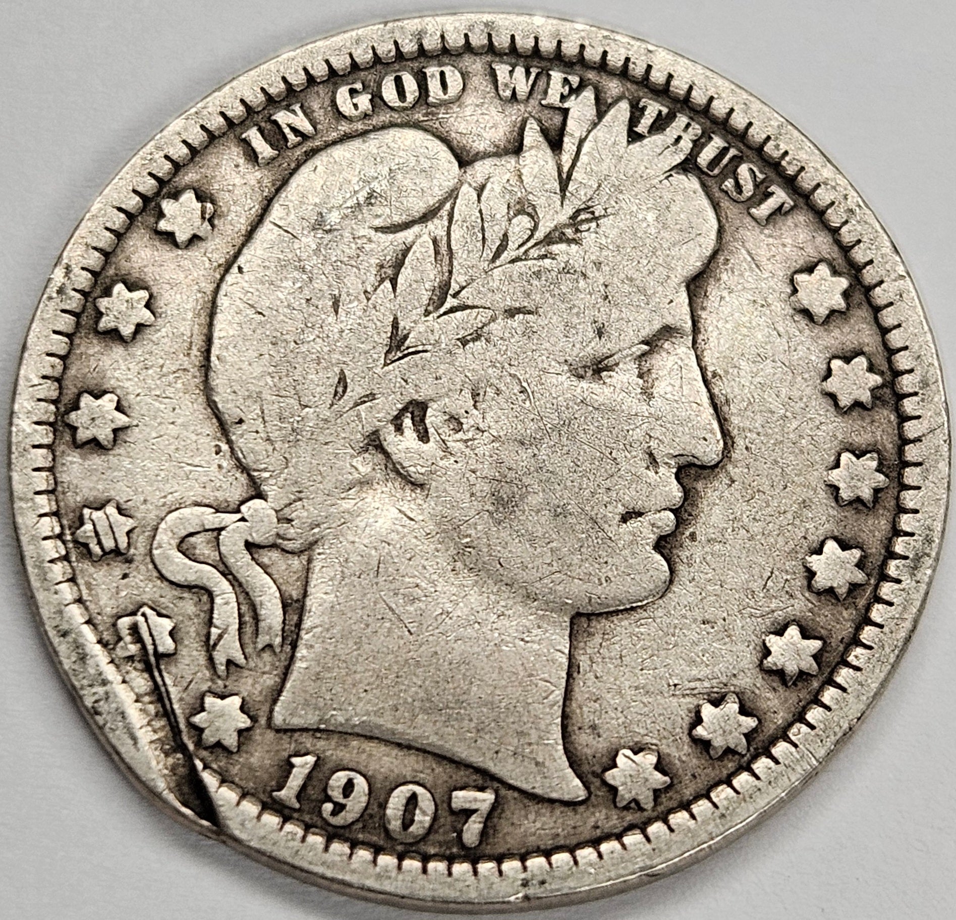 1907 Barber Quarter Fine cut – Mount Vernon Coin