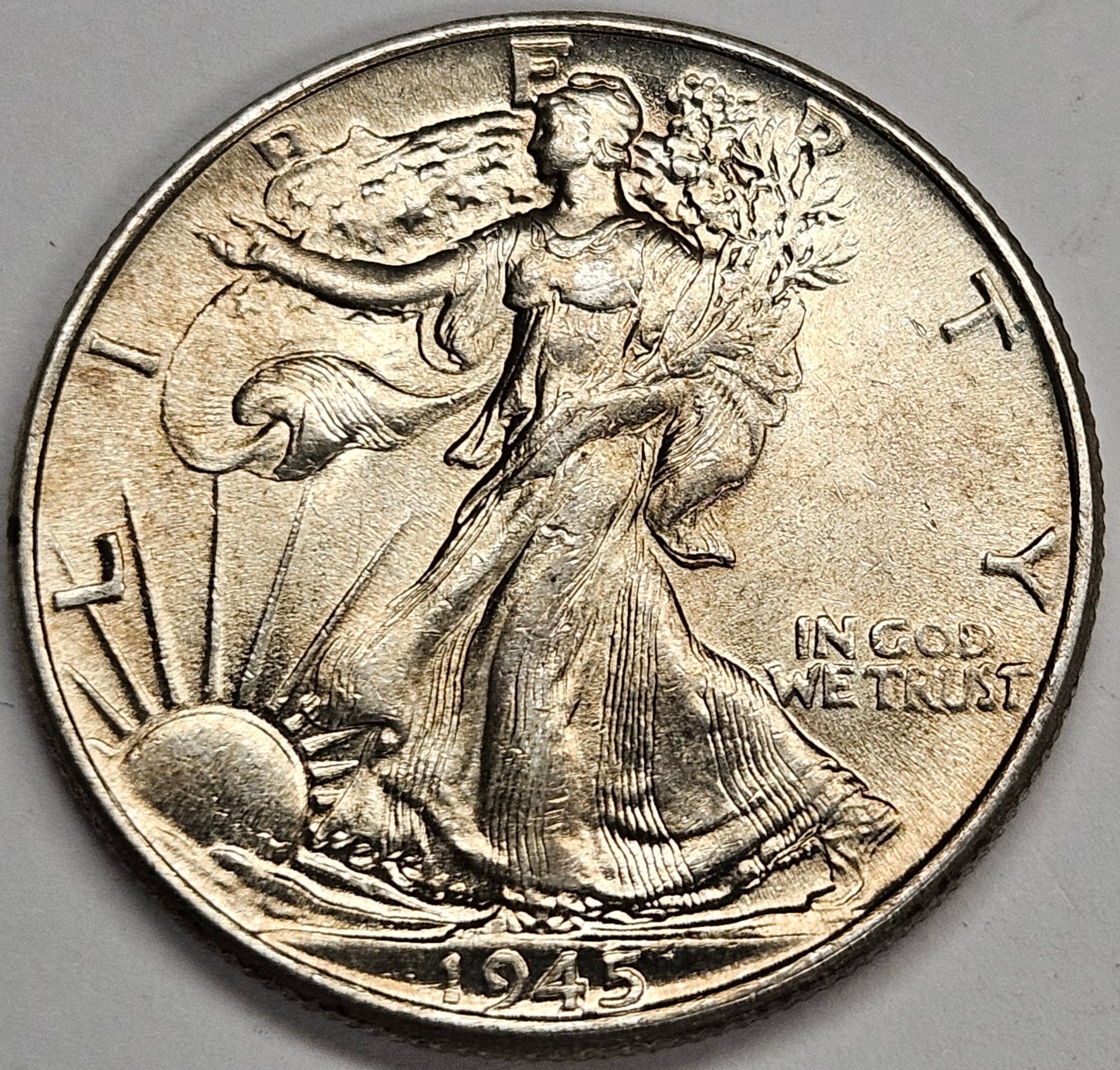 1945 Walking Liberty Half Choice BU Toned – Mount Vernon Coin