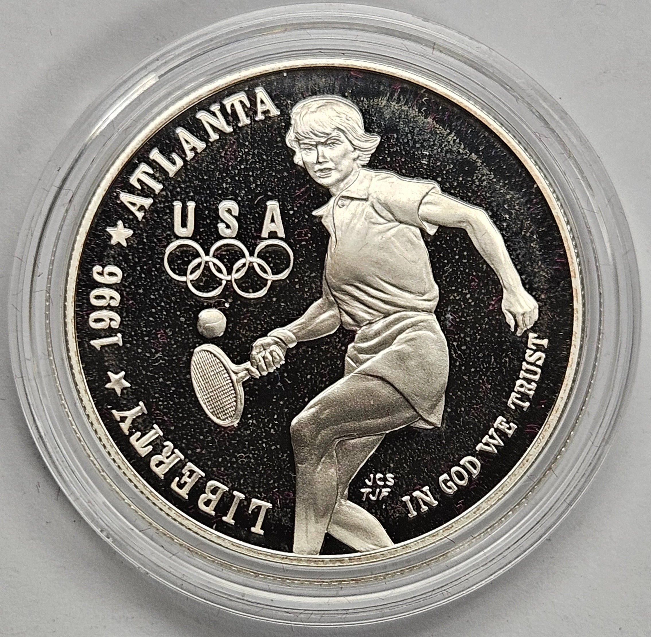 1996-P Olympic Tennis Silver Dollar Gem Brilliant Proof in Original U.S ...
