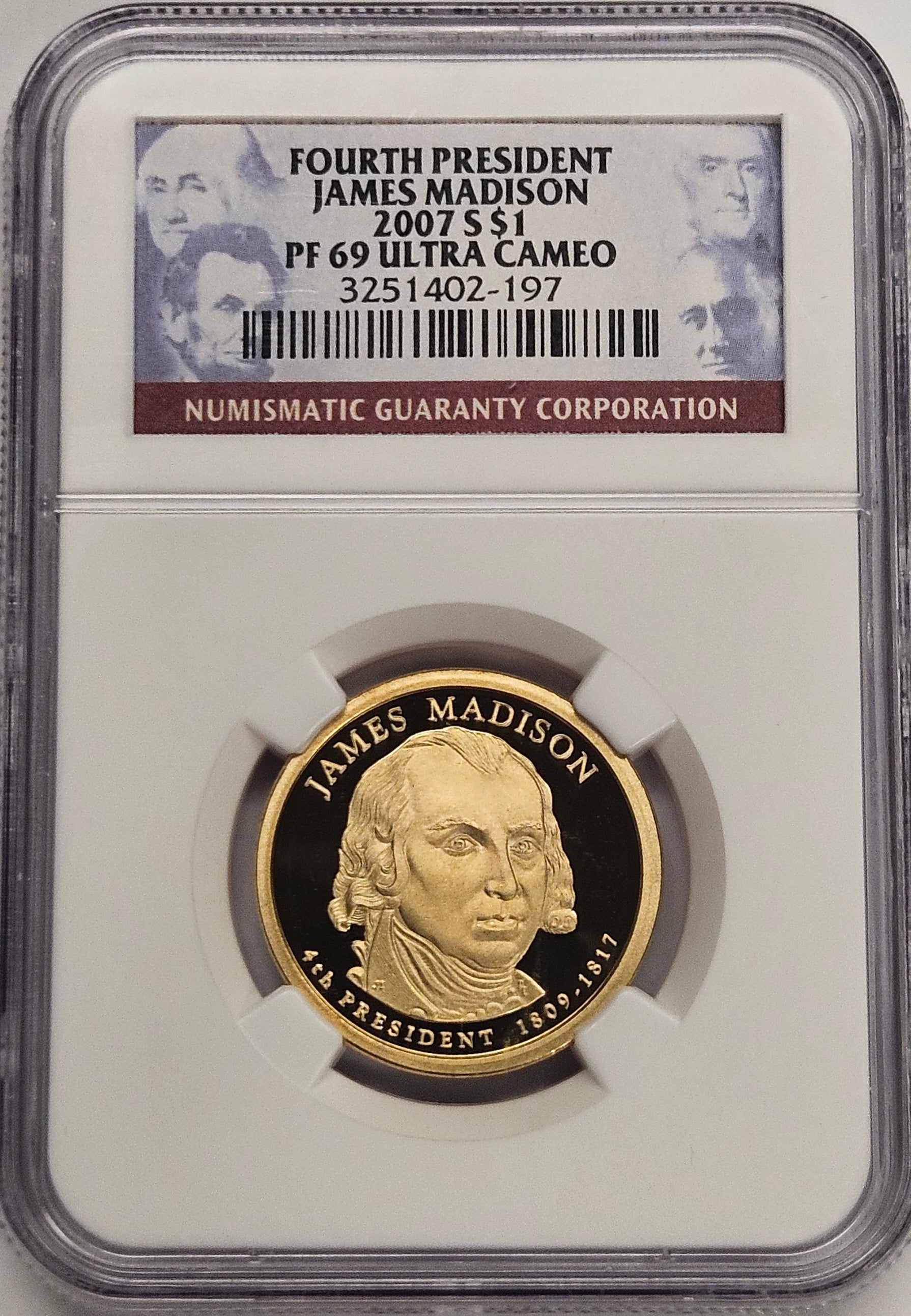 2007-S James Madison Presidential Dollar NGC PF-69 Ultra Cameo Fourth ...