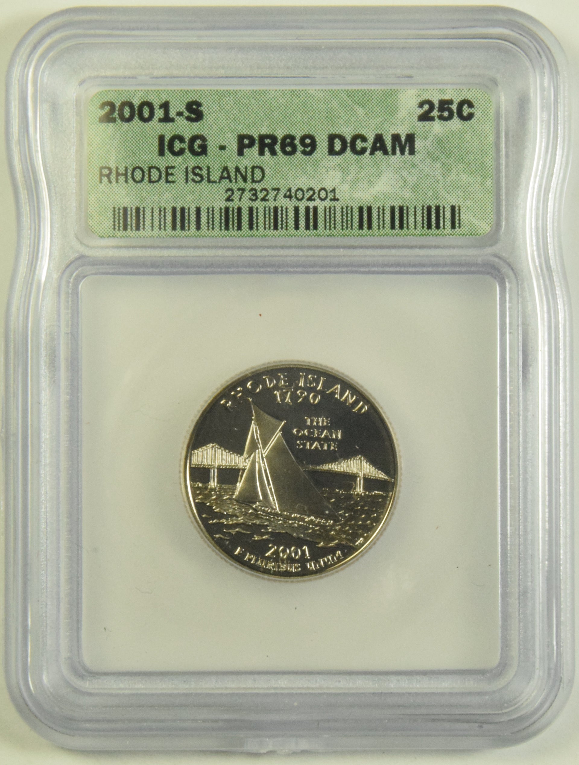 2001-S Rhode Island State Quarter ICG PR-69 DCAM – Mount Vernon Coin