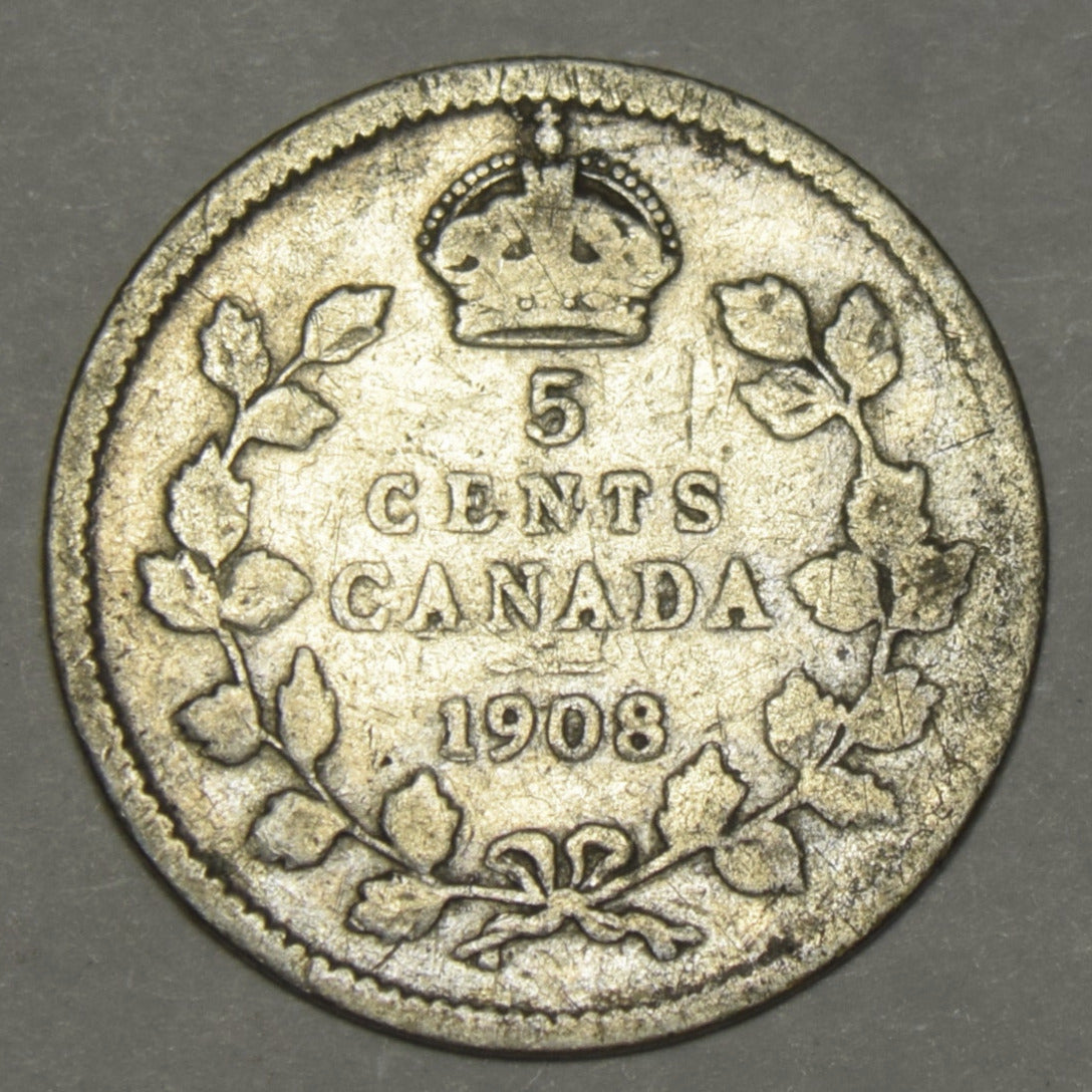 1908 SD Canadian 5 Cents Very Fine – Mount Vernon Coin
