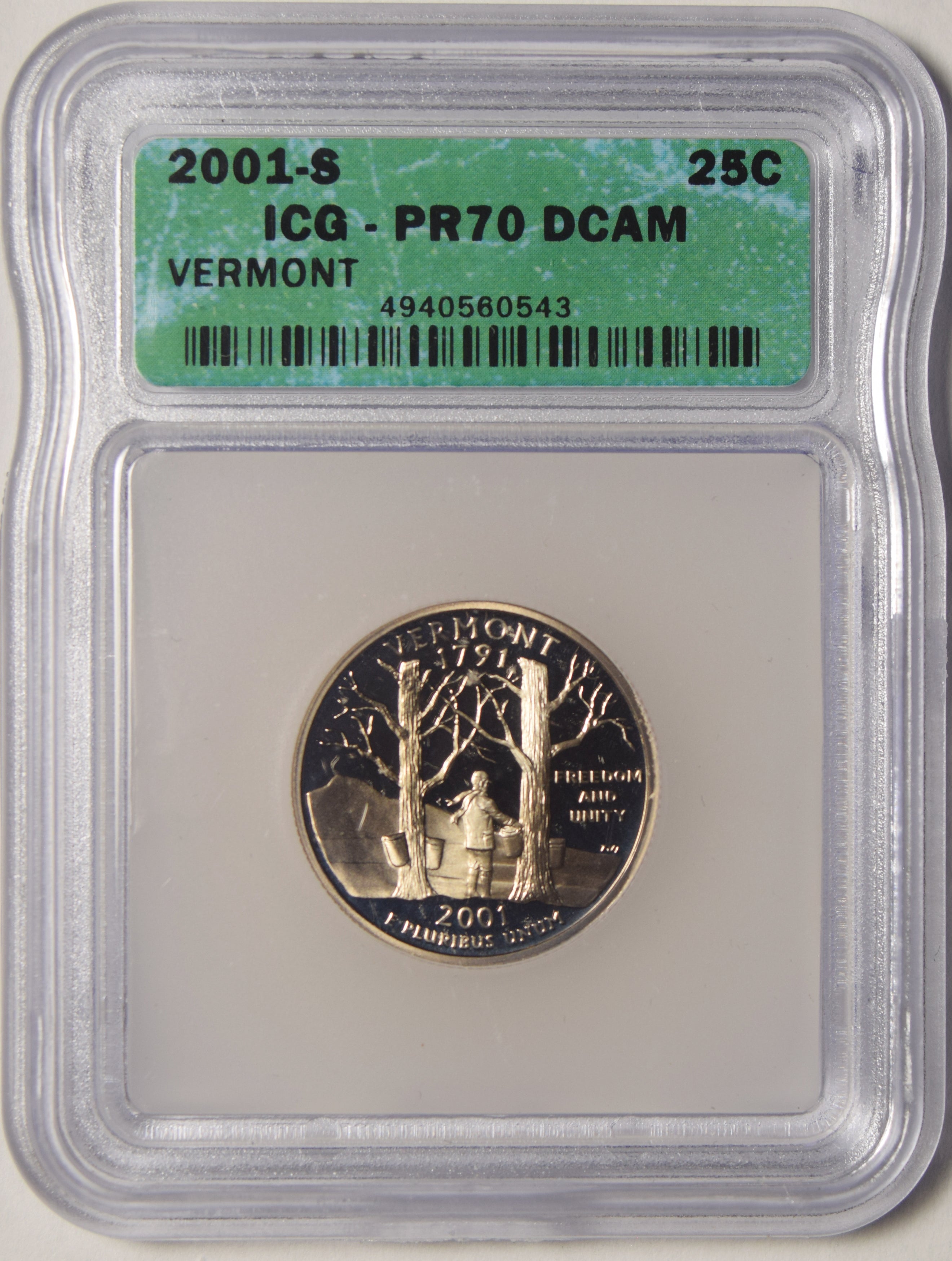 2001-S Vermont State Quarter ICG PR-70 DCAM – Mount Vernon Coin